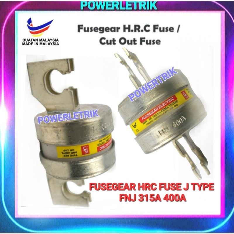 FUSEGEAR ELECTRIC HRC FUSE LINK FNJ 315A 400A J TYPE U TAG BREAKING ...