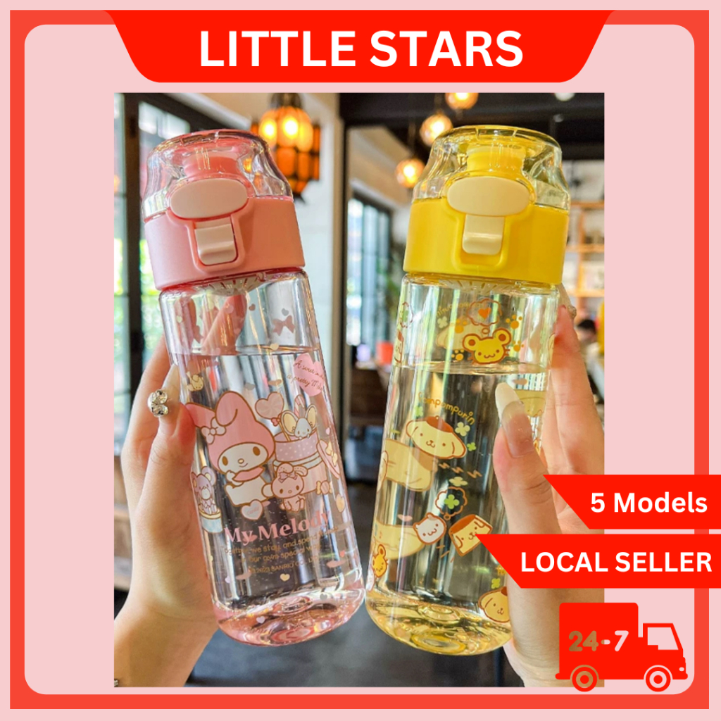 Tritan 550ML Kawaii Melody Kuromi Cinnamoroll Pochacco Pompompurin Water Bottle Transparent Kids ...