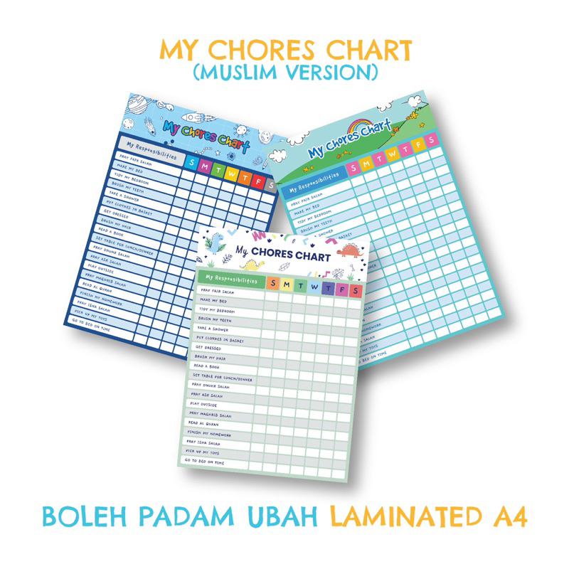 [Laminated A4] My Chores Chart Muslim Version Boleh Padam Ubah ...