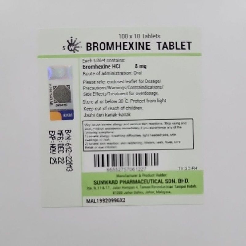 Sunward Bromhexine 8mg tablet 1000s | Shopee Malaysia
