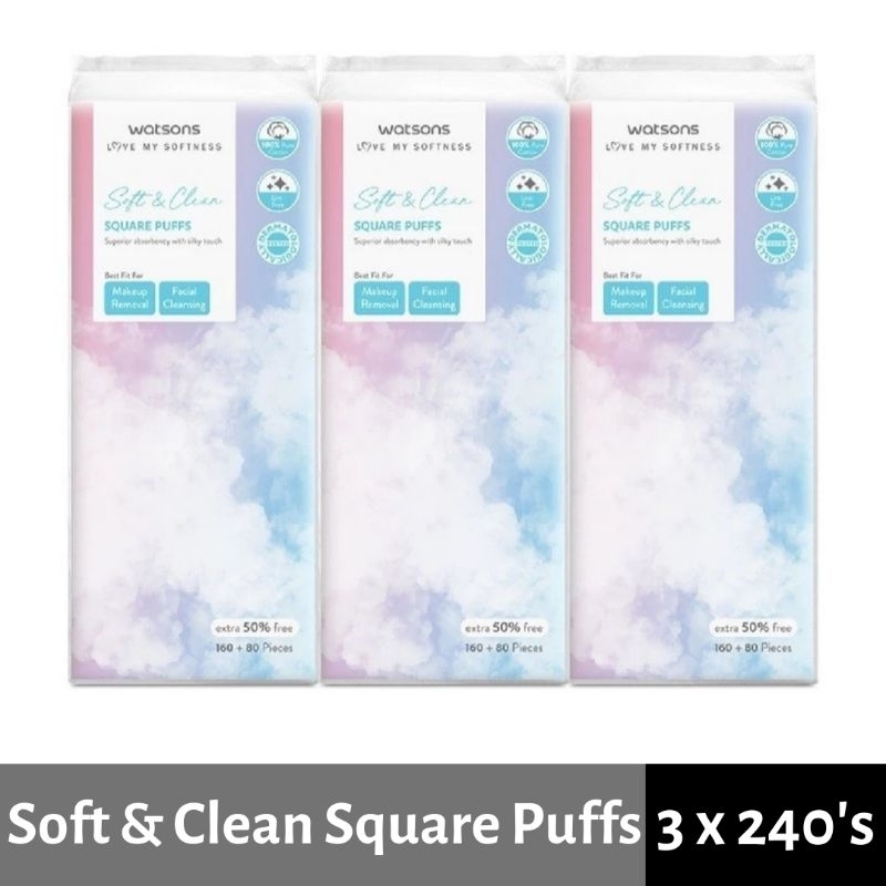 Watsons Facial Cotton Square Puff 160's + 80's x 3 packs | Shopee Malaysia