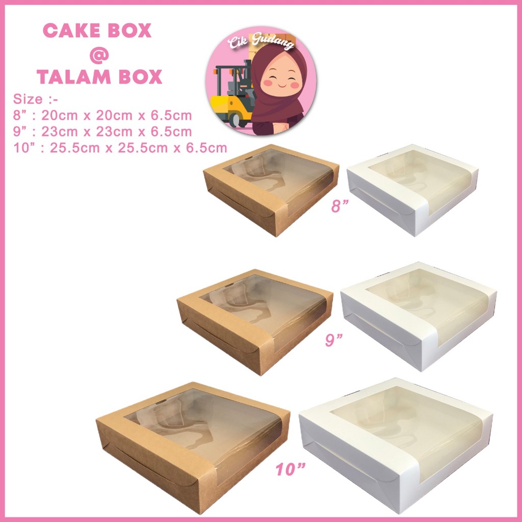 L-Shaped Transparent WindowTalam Box 8" 9" 10" | Kotak Kek Brownies ...