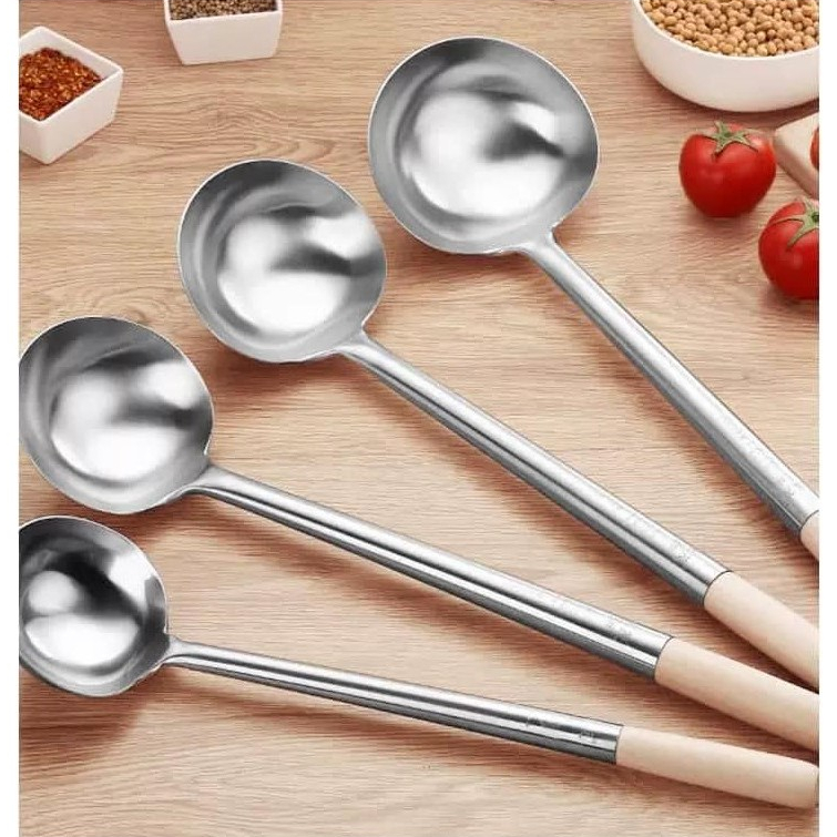 Stainless Steel Hand Made Ladle With Wood Handle Soup Scoop Frying Cook ...
