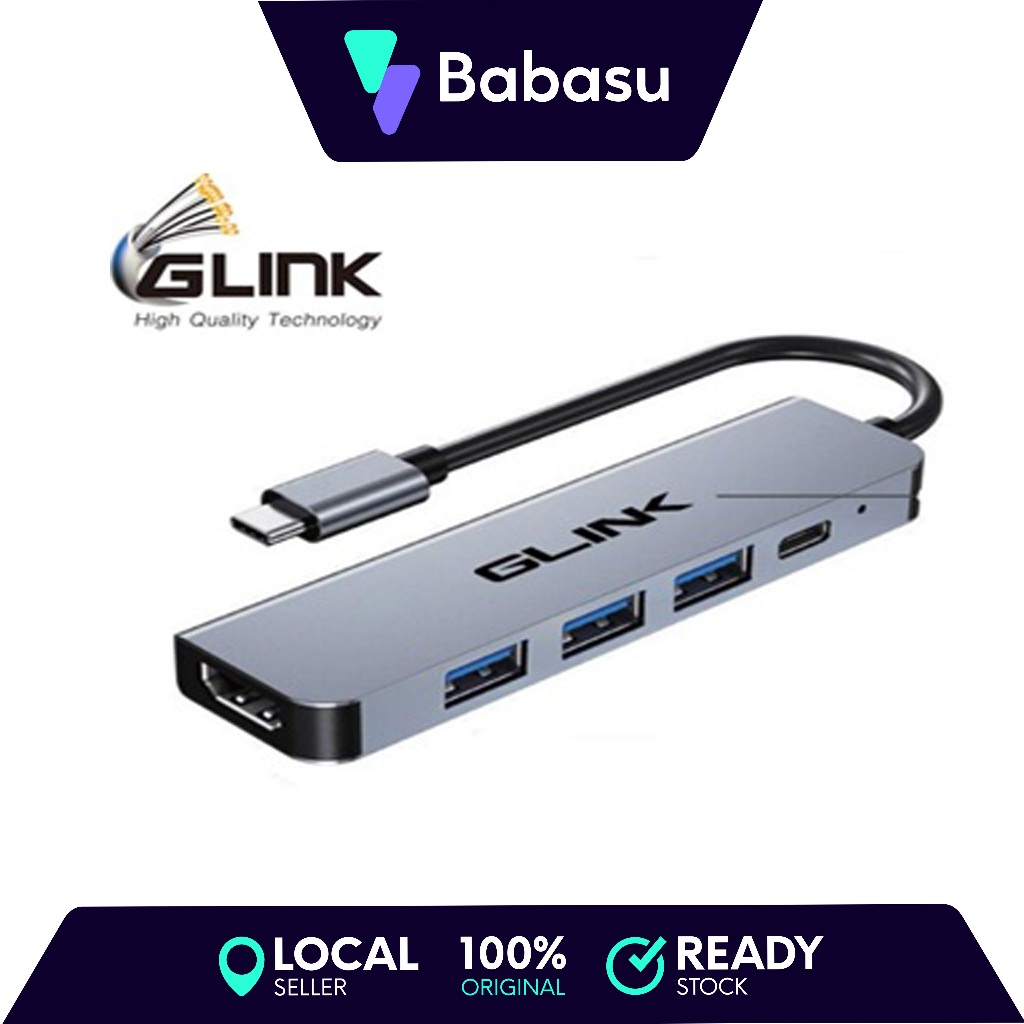 GLINK (GL-028)-TYPE-C ADAPTER 5 IN 1(HDMI+USB3.0+USB 2.0+PD) | Shopee ...