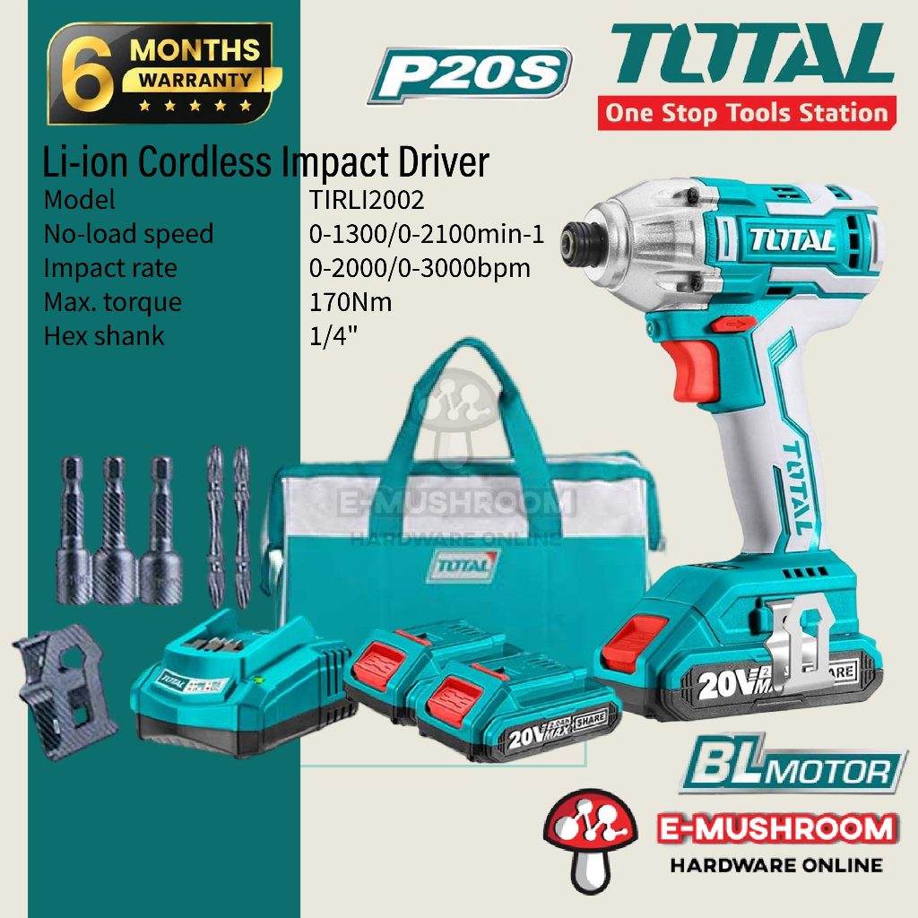 Total TIRLI2002 Li-ion Cordless Impact Driver Brushless Motor | Shopee ...