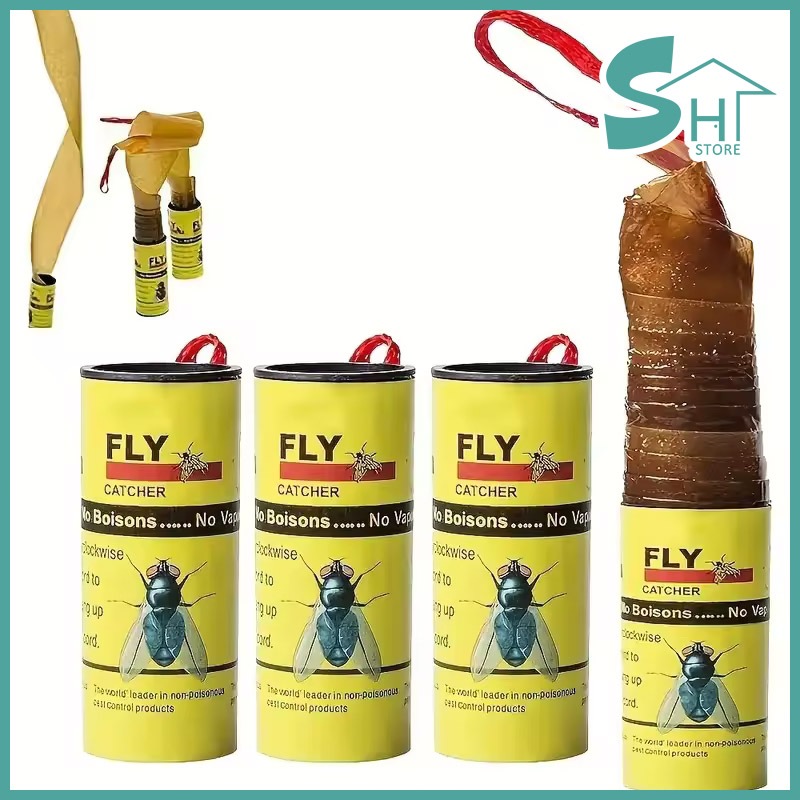 4PCS Fly Tape Fly Strips Super Sticky Fly Roll Tape Double Sided ...