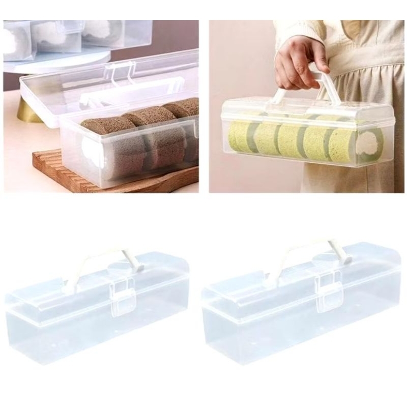 [Ready Stock] Portable Cake Box with Handle, Swiss Roll/Cake Container ...