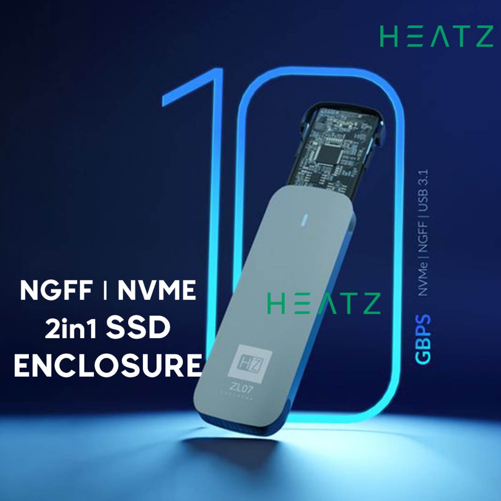 Heatz M.2 NVMe SSD Enclosure 10Gbps USB 3.2 Gen2 M2 Enclosure Case Box ...