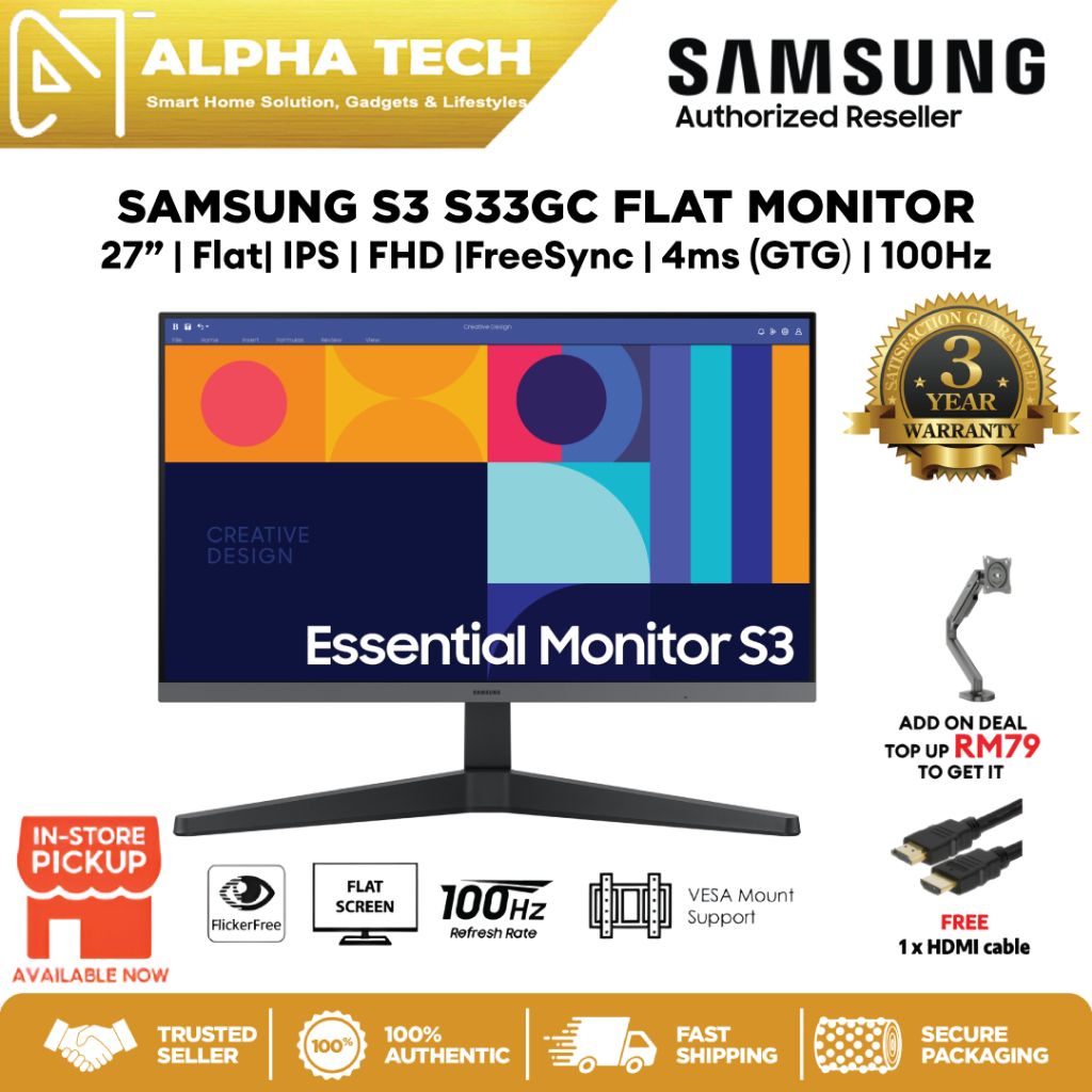Samsung S3 (S33GC) Essential Monitor 24" & 27 " IPS FHD, FreeSync ...