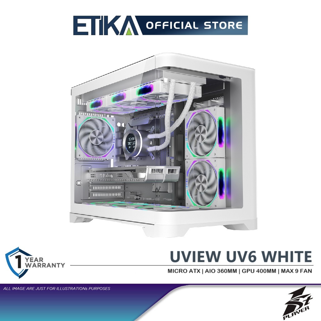 1st Player UView UV6 White | Micro ATX Curve Tempered Glass PC Gaming ...