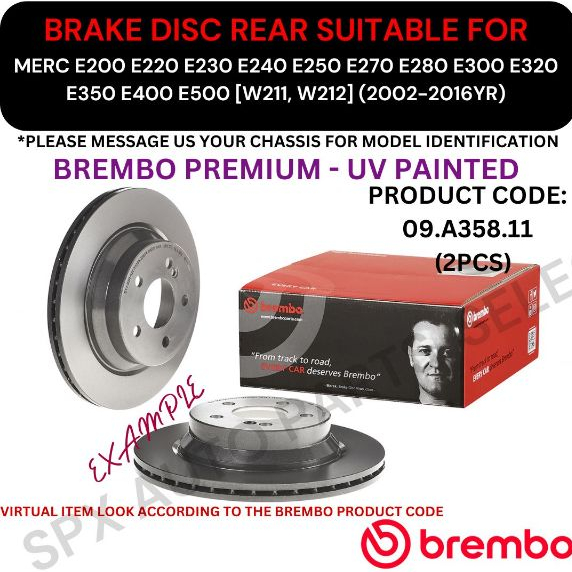 BREMBO GENUINE DISC BRAKE ROTOR (REAR) FOR MERC E200 E220 E230 E240 E250 E270 E280 E300 E320 ...