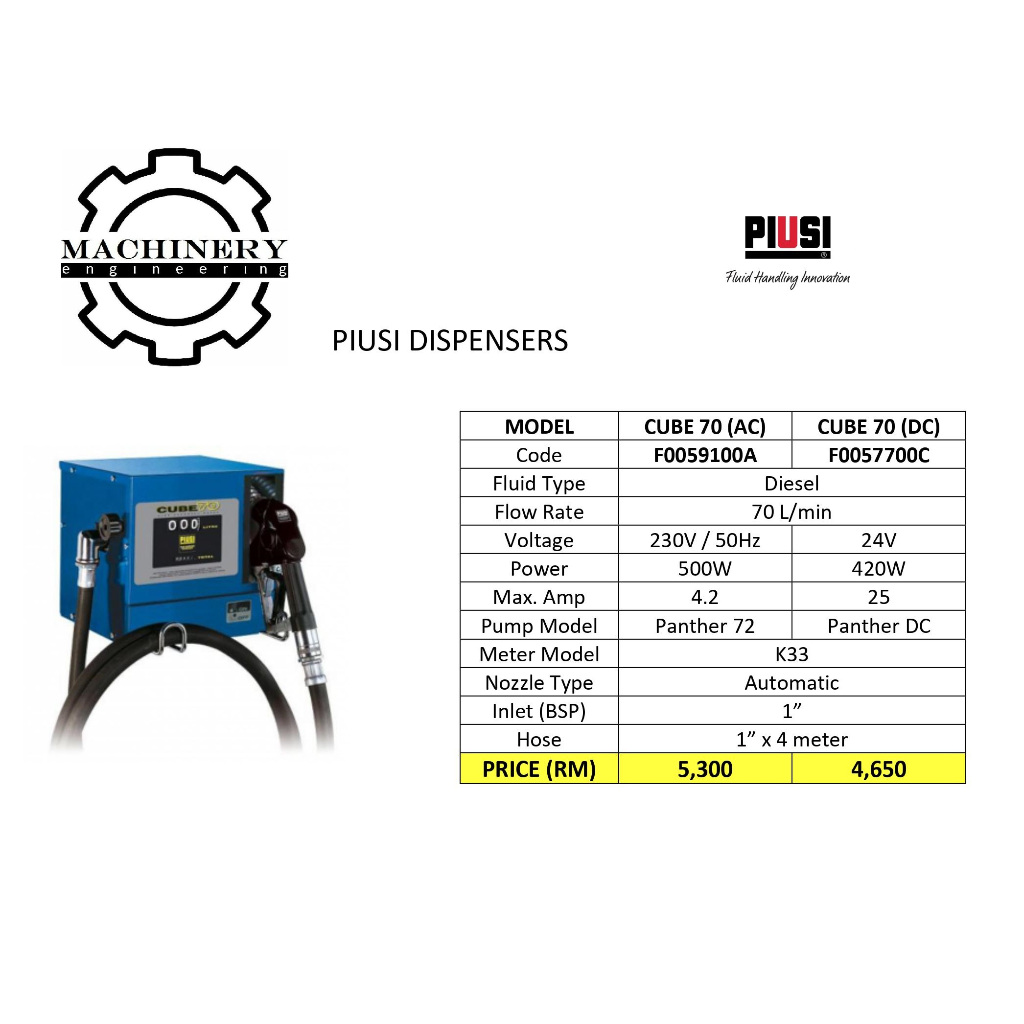 ITALY MADE Piusi Cube 70(AC) 240V Transfer Pump For Diesel, Flow Rate ...