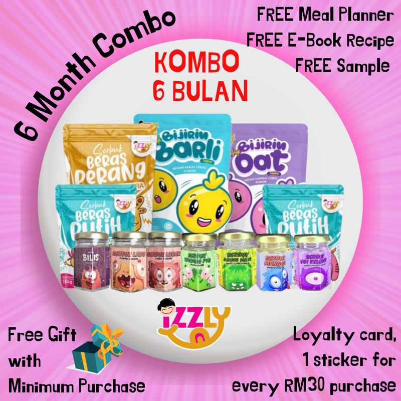 KOMBO 6 BULAN IZZLY BABY FOOD - Bubur Bijirin Seasoning Puree Fruit ...