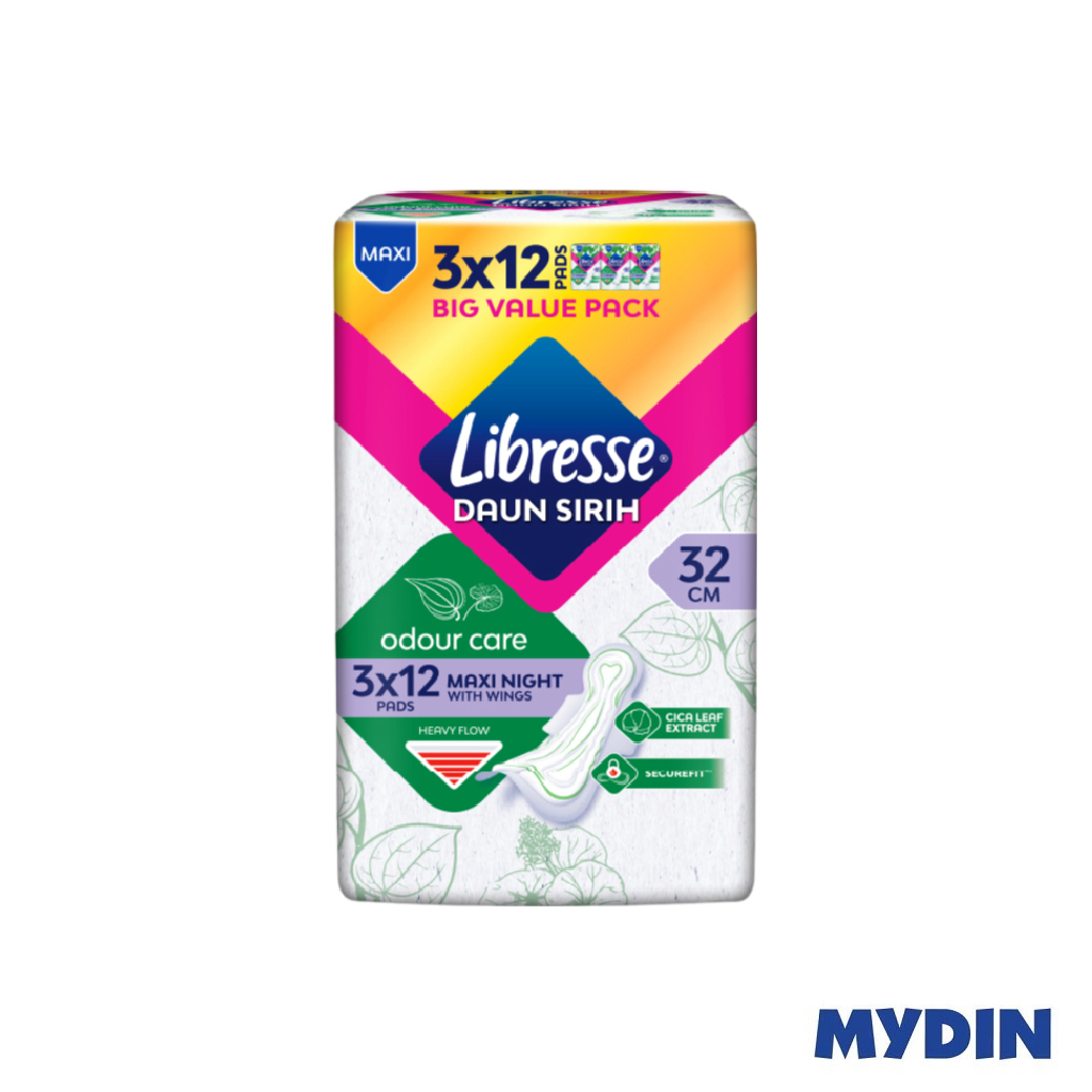 Libresse Daun Sirih Value Pack Maxi Night Wing 32cm (3 x 12's) | Shopee ...