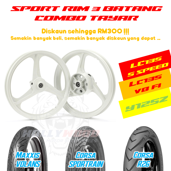 LC V8 LC5S 125ZR SPORT RIM 3 BATANG ORIGINAL PUTIH SUSU FULL CHOP TAYAR ...