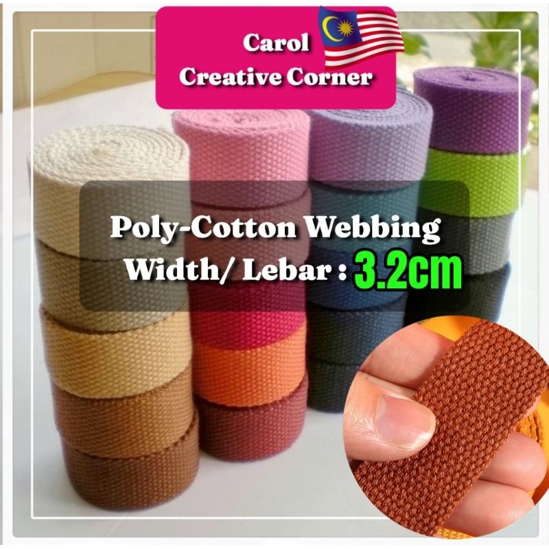 (By Meter)(Width Lebar 32mm/3.2cm) Poly-Cotton Canvas Webbing Bag Strap ...