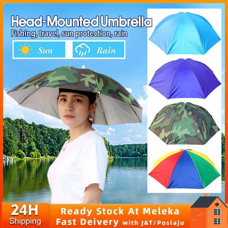 ☔Foldable Head Umbrella Cap Shade Hat Outdoor Anti Rain Waterproof Sun ...