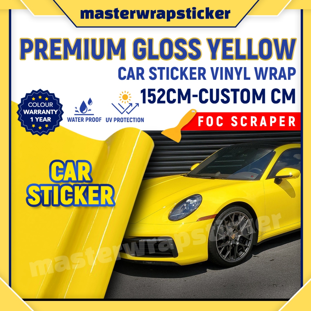 PREMIUM GLOSSY YELLOW STICKER KERETA(152CM-90CM)stiker kereta KUNING ...
