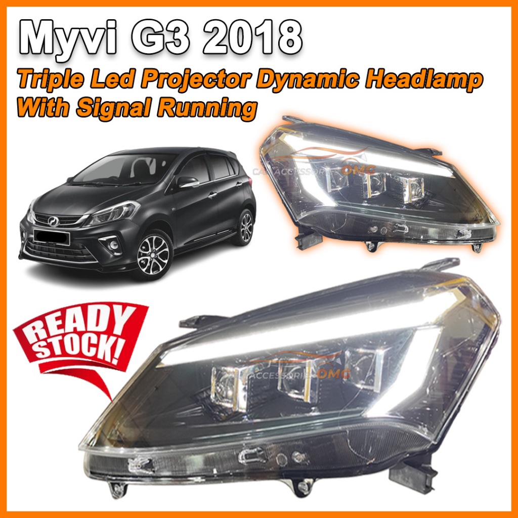 Perodua Myvi G3 2018 - 2021 Triple Led Projector Dynamic Headlamp With ...