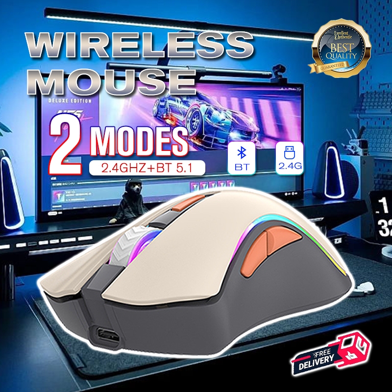 [Local Stock]XYH52 Wireless Bluetooth 2.4G Dual-Mode Mouse RGB Light ...