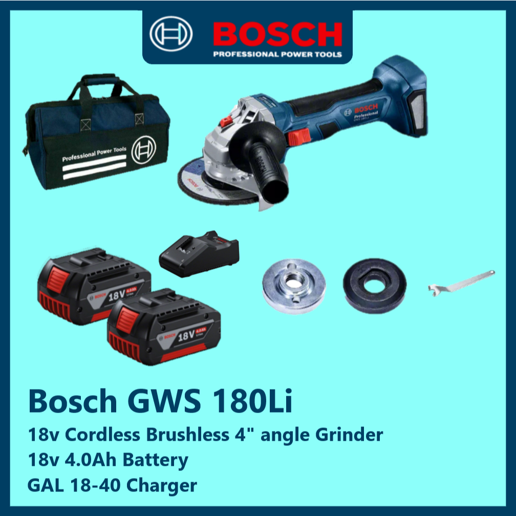 BOSCH GWS 180-LI Cordless Brushless 4" Angle Grinder 18v 100mm GWS180 ...