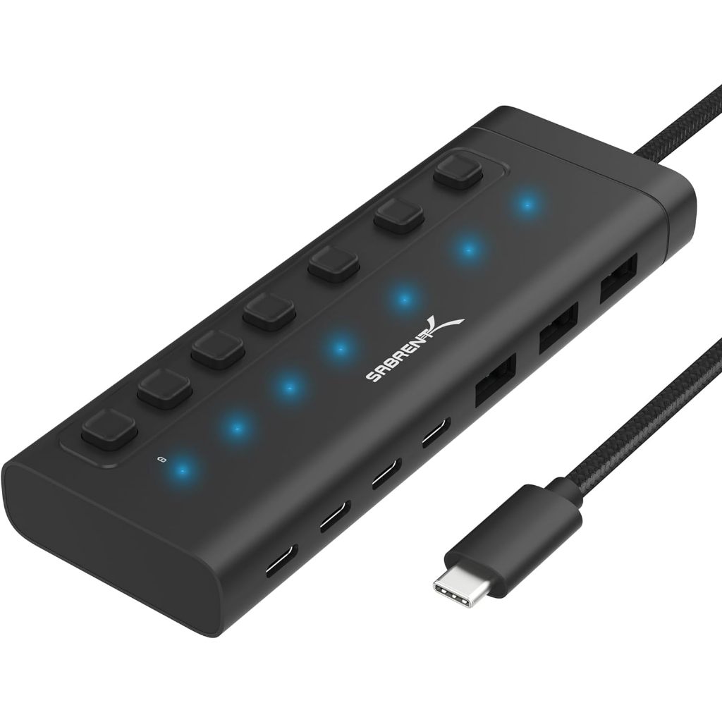 SABRENT USB C Hub 7-Port 48W Powered Hub with Switches (HB-3A4C ...