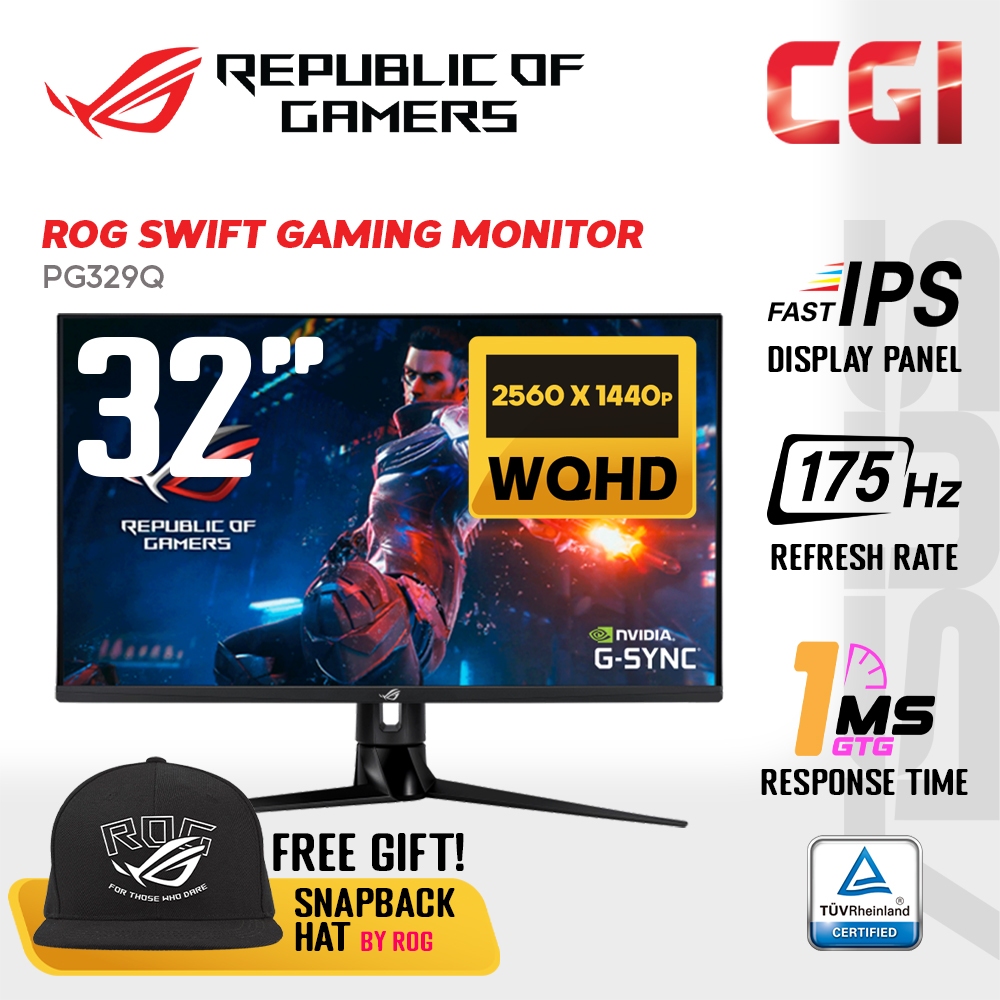 Asus ROG Swift 32" PG329Q WQHD HDR Fast IPS 175Hz 1ms G-Sync Compatible ...