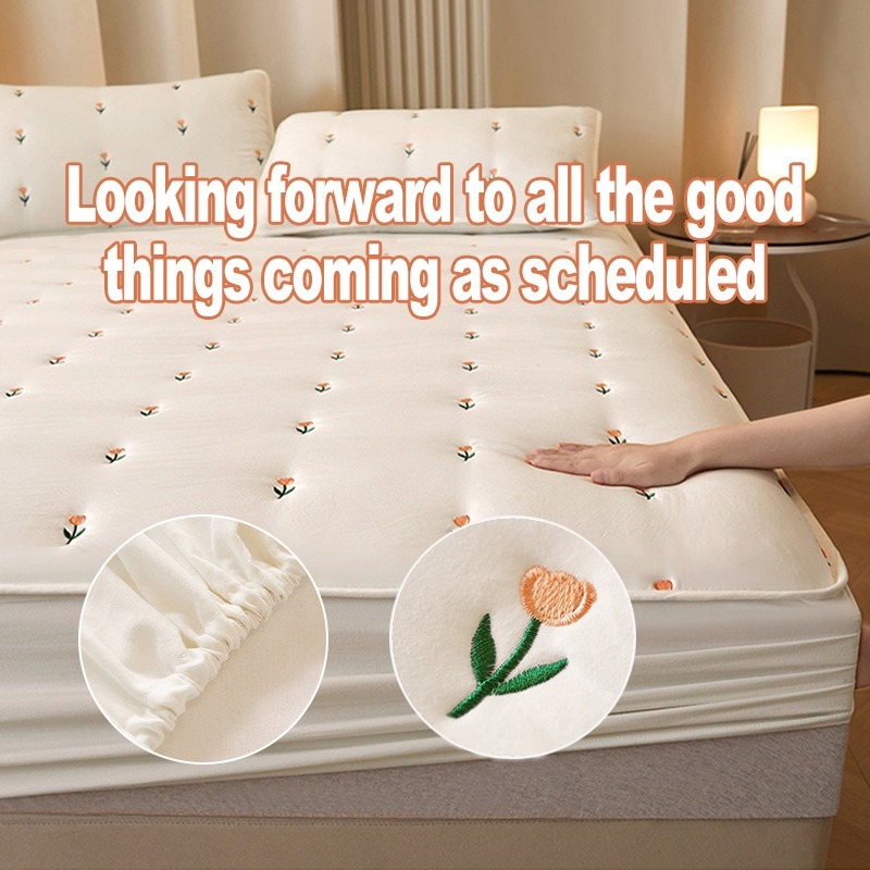 Soybean Fiber Cotton Fitted Sheet Solid Color Embroidery High Grade Bed ...