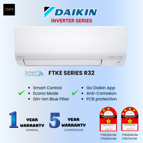 DAIKIN INVERTER 1-2.5HP FTKE /FTKF / FTKP / FTKH series (3/4/5 STAR ...