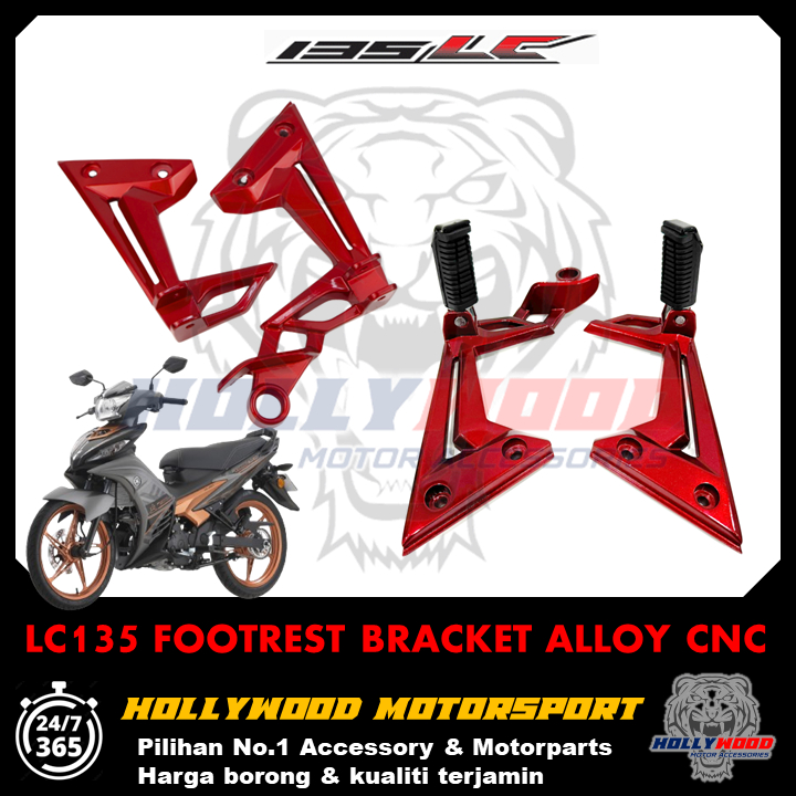 YAMAHA LC135 V2 V3 V4 V5 V6 V7 V8 FI REAR FOOTREST BRACKET ALLOY CNC METALLIC MAROON RED WITH ...