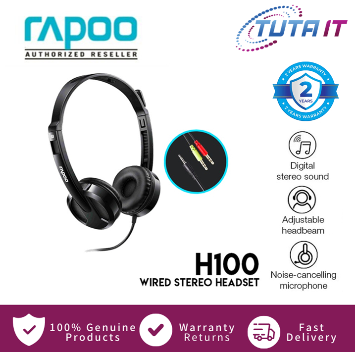 Rapoo H100 Wired Stereo Headsets with HD Voice Rotary Microphone Volume ...