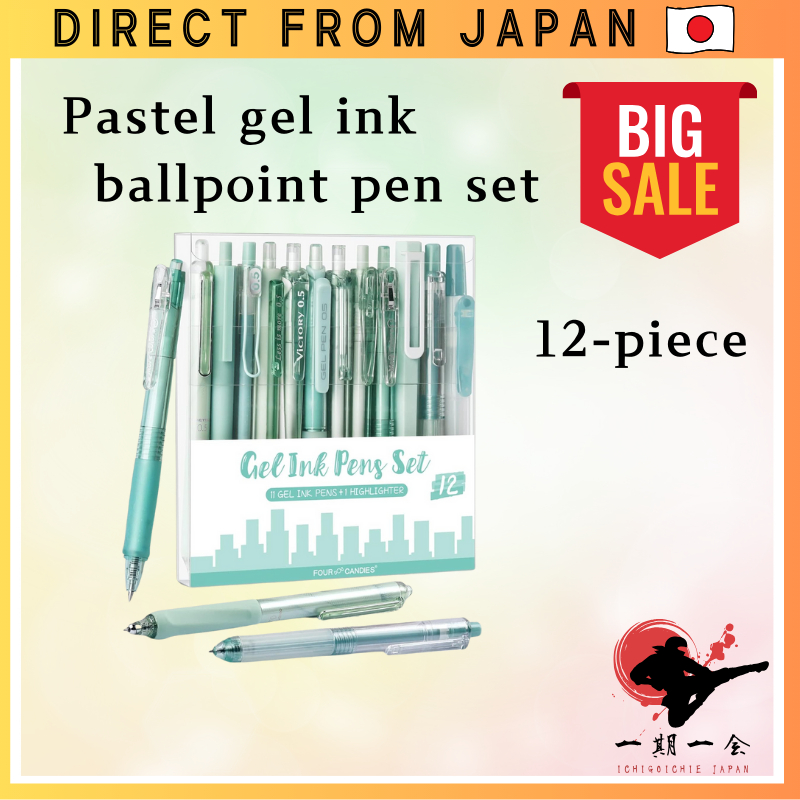 Four Candies 12-piece pastel gel ink ballpoint pen set 11 gel ballpoint pens & 1 highlighter ...