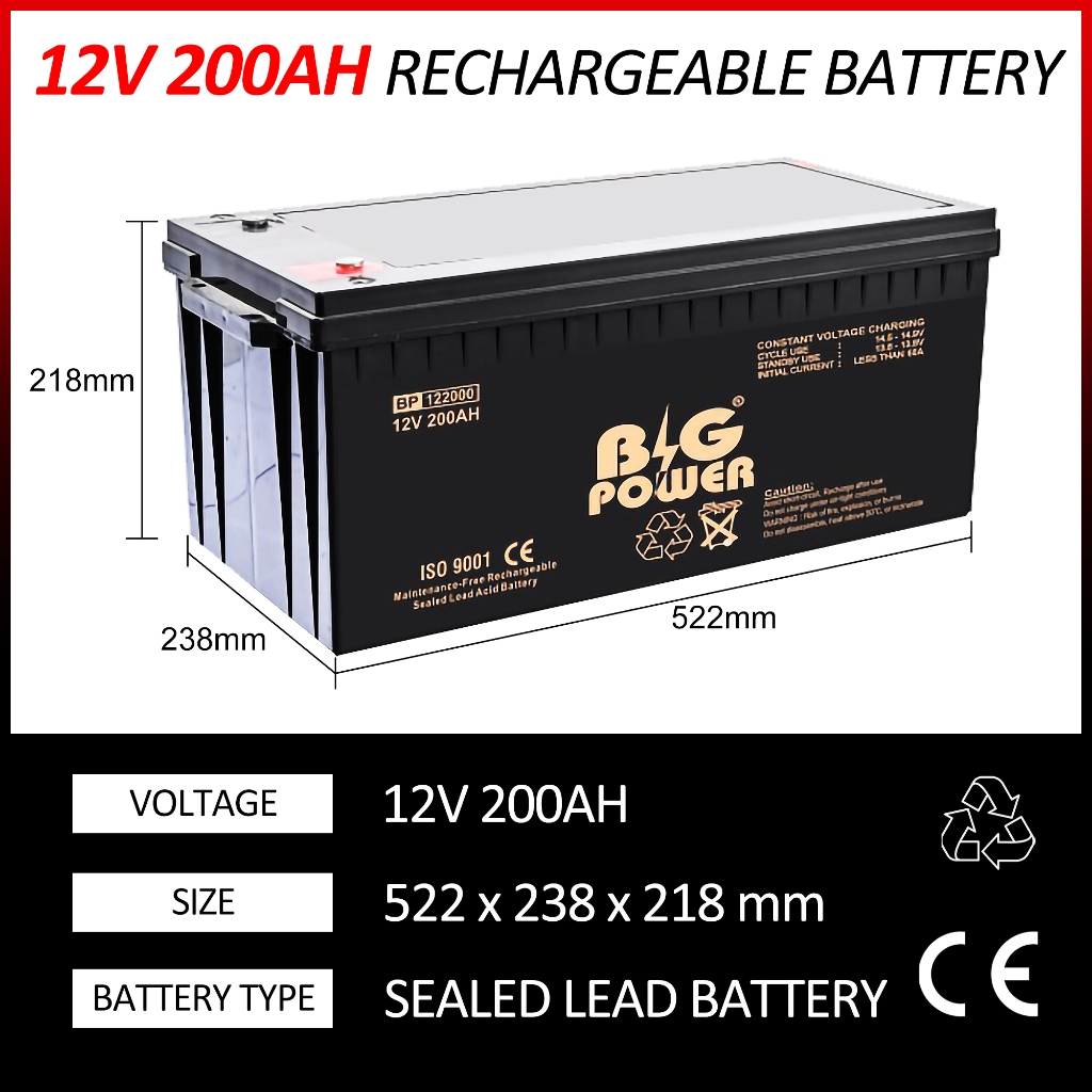 Big Power 12V 200Ah battery Rechargeable Sealed Lead Acid Battery ...