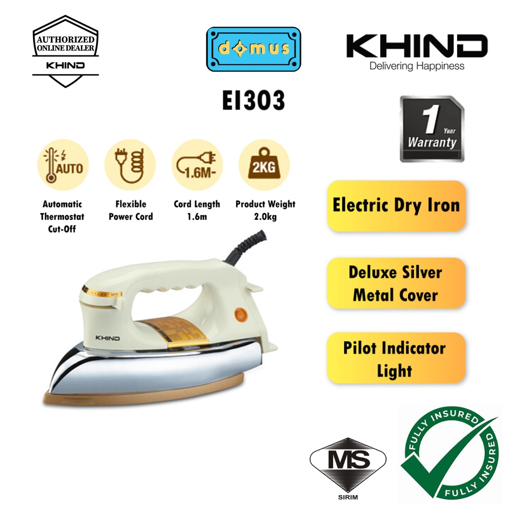 Khind 1000-1200W Electric Dry Iron 2KG Ceramic Coated Non Stick ...