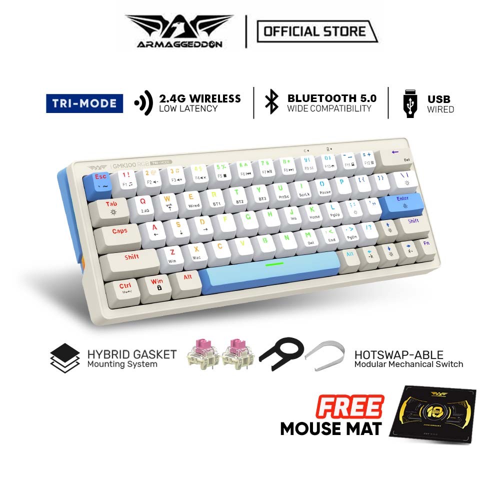 Armaggeddon Triple Mode Bluetooth RGB 63 Keys Mechanical Gaming ...