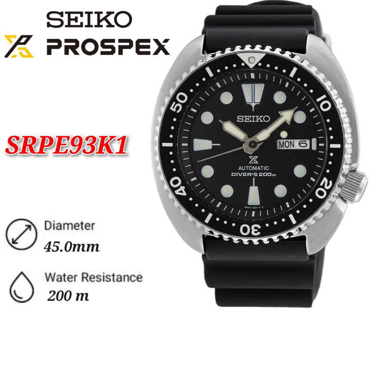 Seiko SRPE93K1 Prospex Turtle Automatic Diver's 200M Black Dial Black Silicone Men's Watch (Old ...