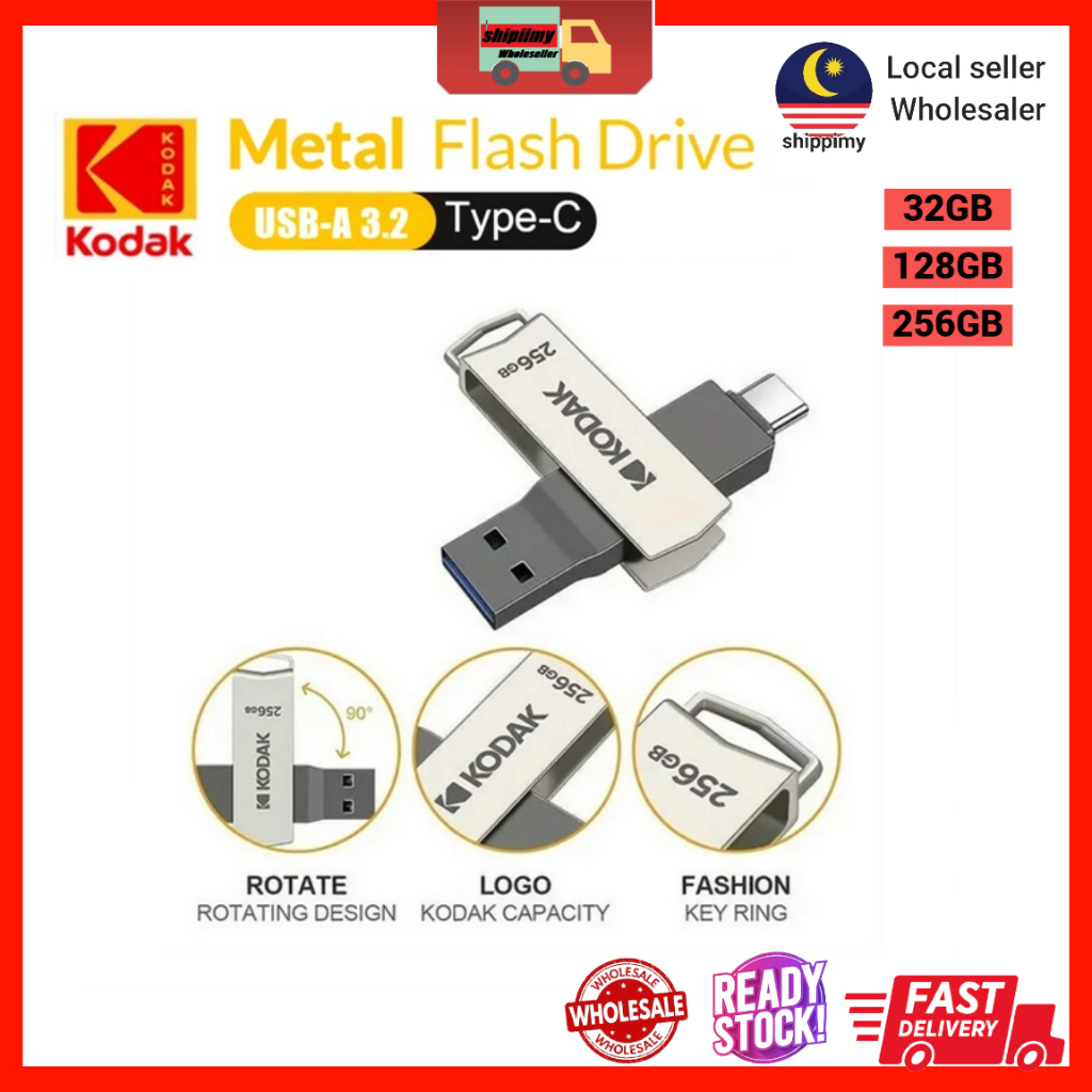 KODAK Dual Flash Metal Drive Pendrive/ 2-in-1 USB 3.2and Type C/ For ...