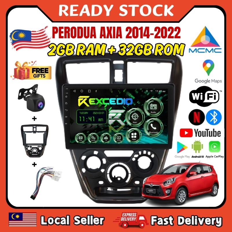 (Free Reverse Camera)1 Set Perodua Axia 2015-2021 Android Player QLED ...