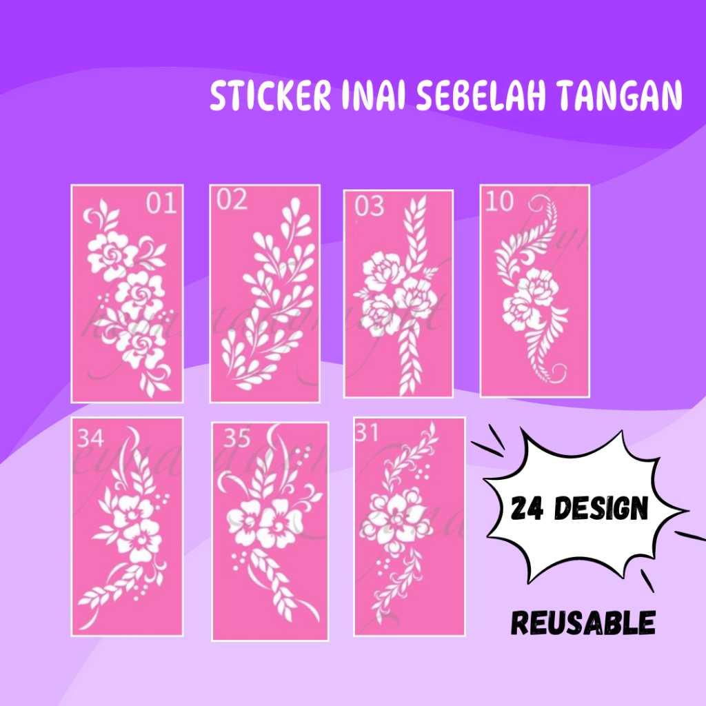 Stiker Inai Tekap Sebelah Tangan Corak Bunga Pelbagai Design Cantik ...