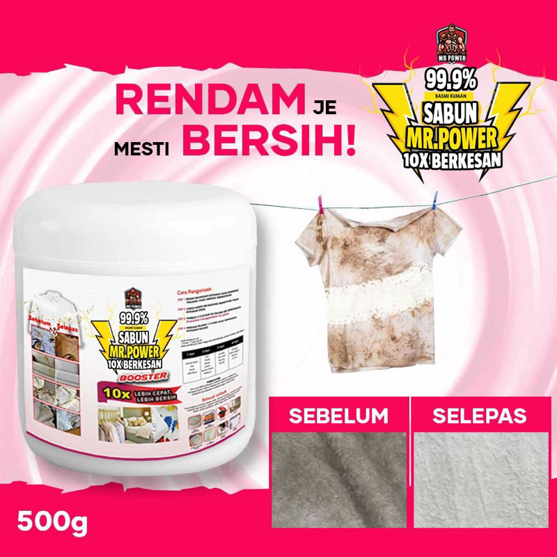 Sabun Mr Power 10x BERKESAN! Cuci Baju Kotoran Laundry Serbuk Mozek Karat Kuning [500g]MR POWER ...