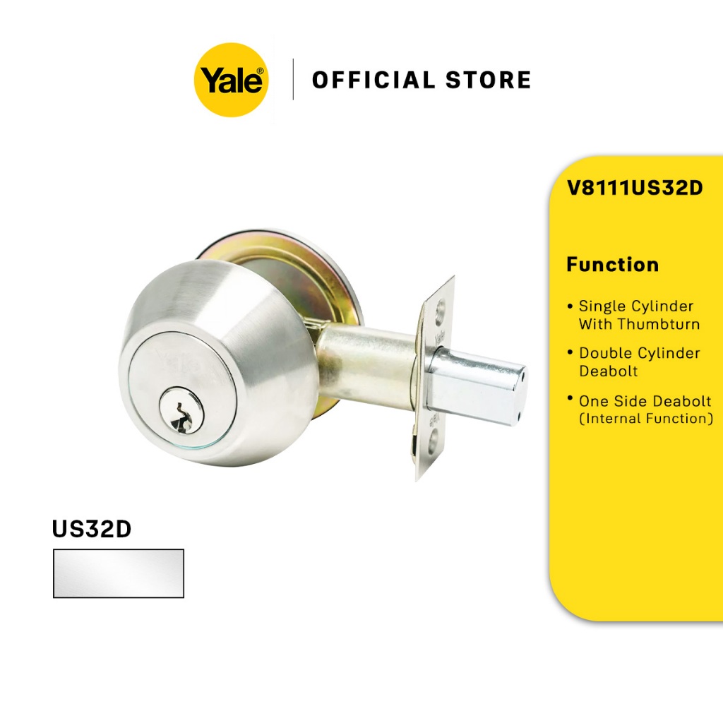 Yale Deadbolt Lock V8111 Single Cylinder with Thumb Turn (Satin ...