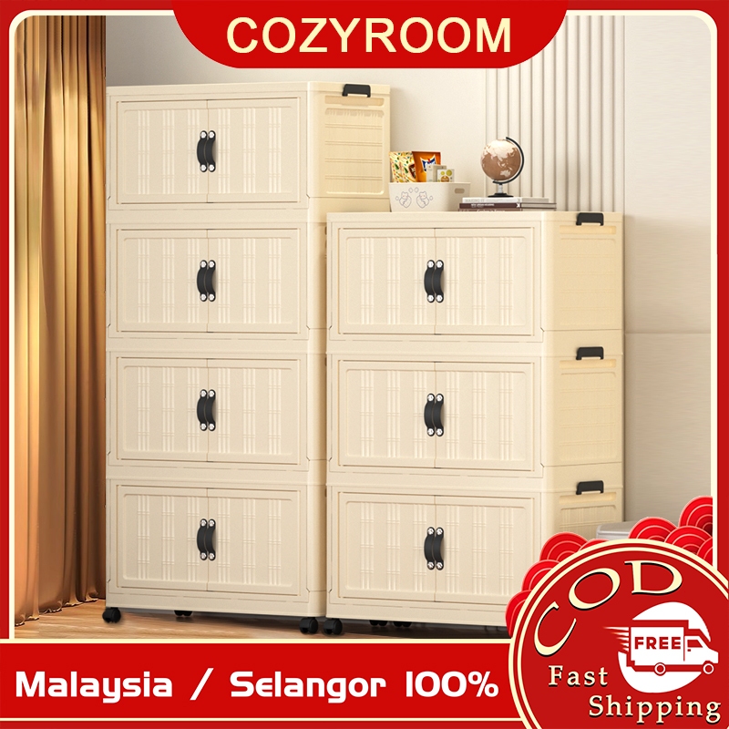 Foldable Storage Cabinet 75CM Cream White Storage Box Stackable Large ...