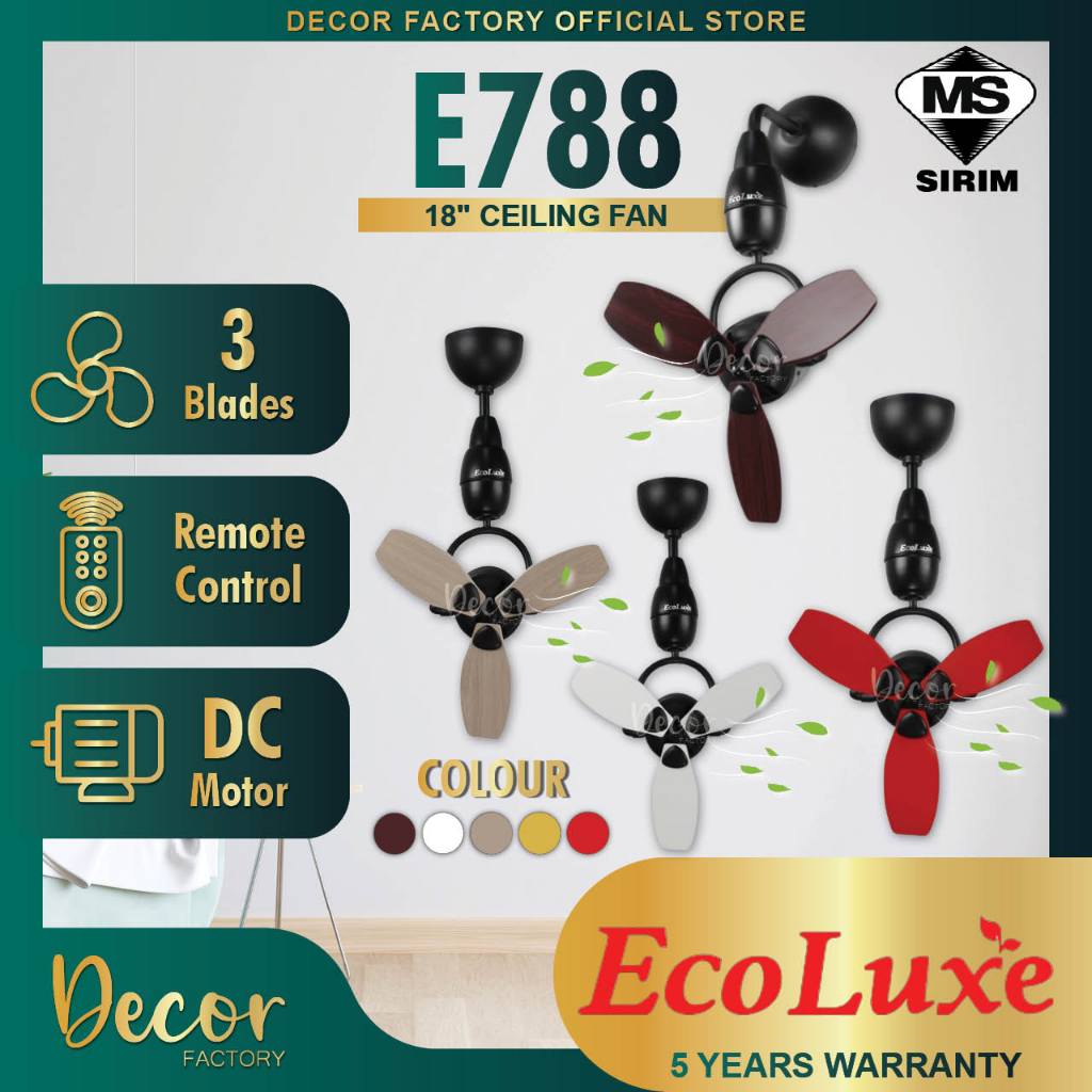 ECOLUXE E788 ECO-788 18" 3Blades 6Speed Designer Premium Decorative Fan Mini Fan Wall Ceiling ...