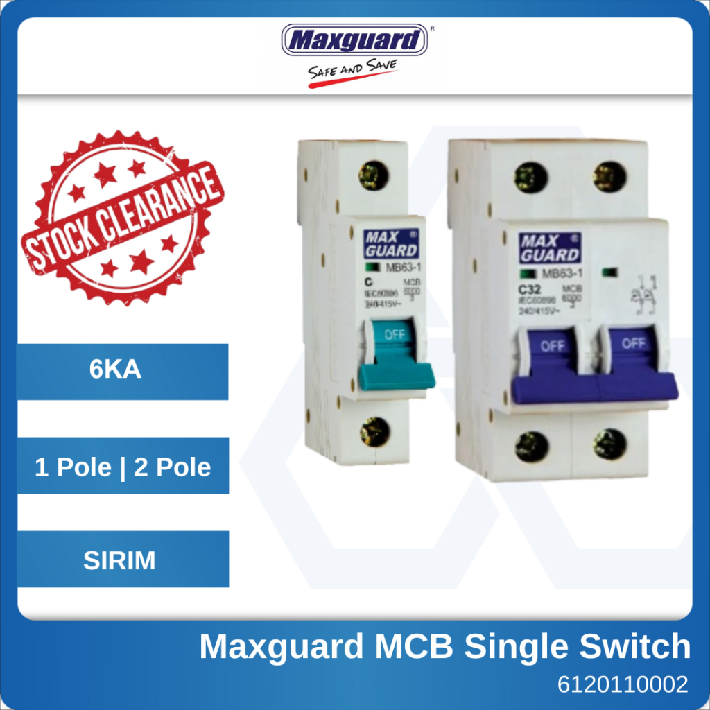 ORIGINAL Maxguard 1 2 POLE 6KA MCB 1A/ 2A/ 3A/ 4A/ 6A/ 10A/ 16A/ 25A/ 32A/ 63A/ 40A/ 50A Single ...