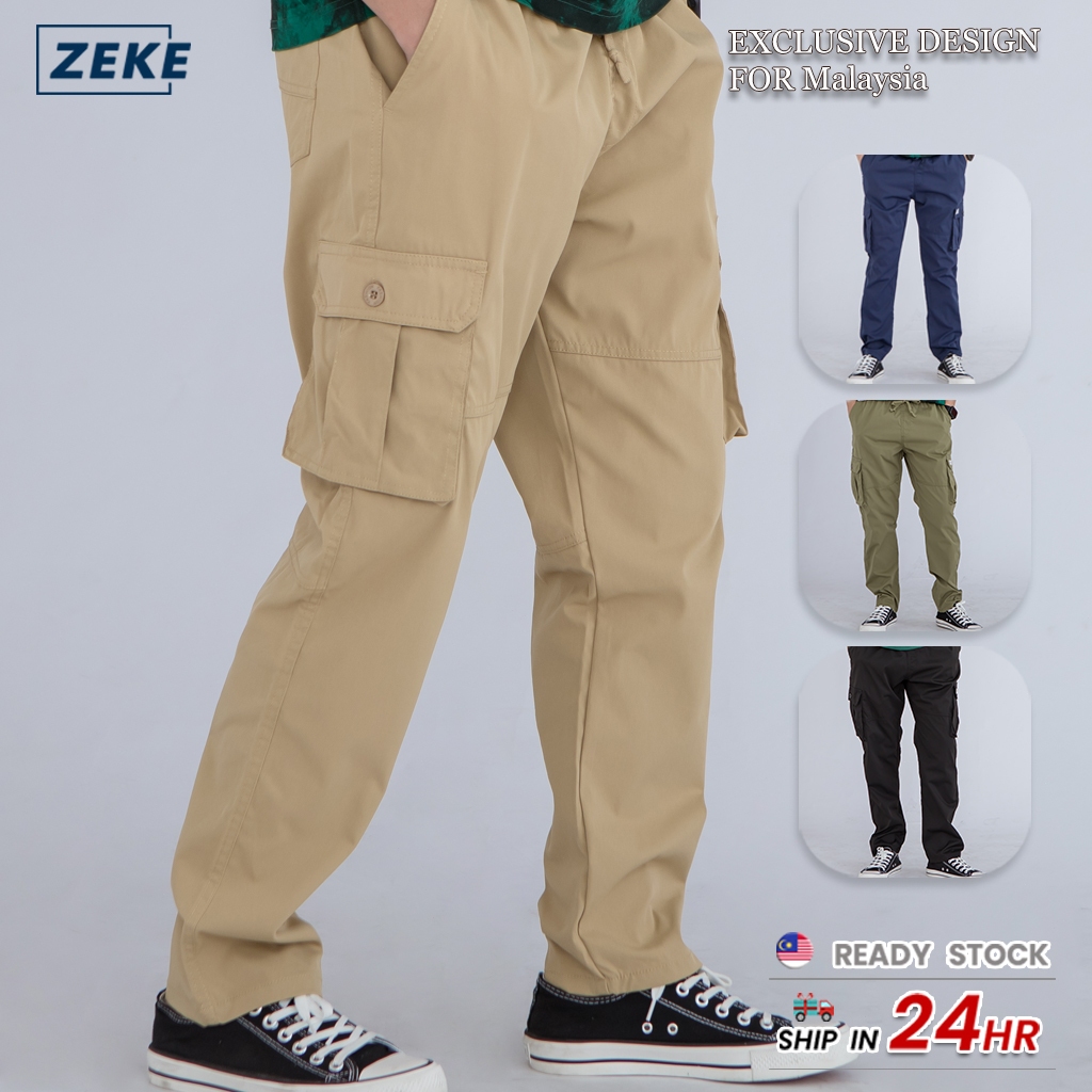 ZEKE Men Cargo Pants Cutting Straight Cut Seluar Kerja Lelaki Dan Perempuan Tactical Six Pocket ...
