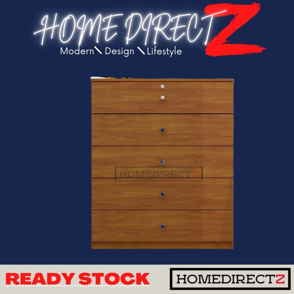 HDZ Chest Drawer 5 layer with Lock Baju Drawer Cabinet Storage Bedroom ...