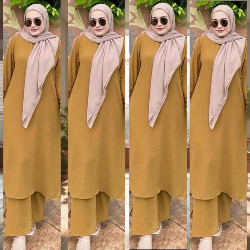 Muslimah Pocket Baju Blouse Labuh dan Seluar long Suit Set Ironless New ...