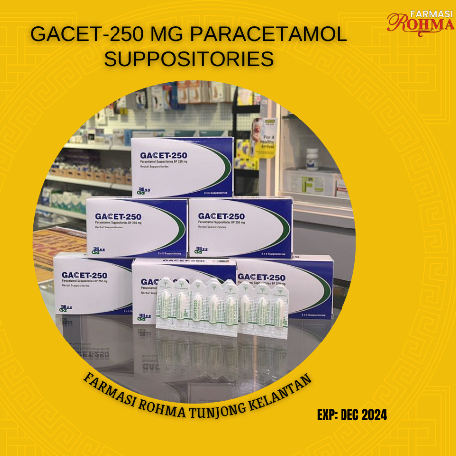 [🔥FARMASI ROHMA🔥] GACET-250 PARACETAMOL SUPPOSITORIES BP 250MG 10'SUPP ...