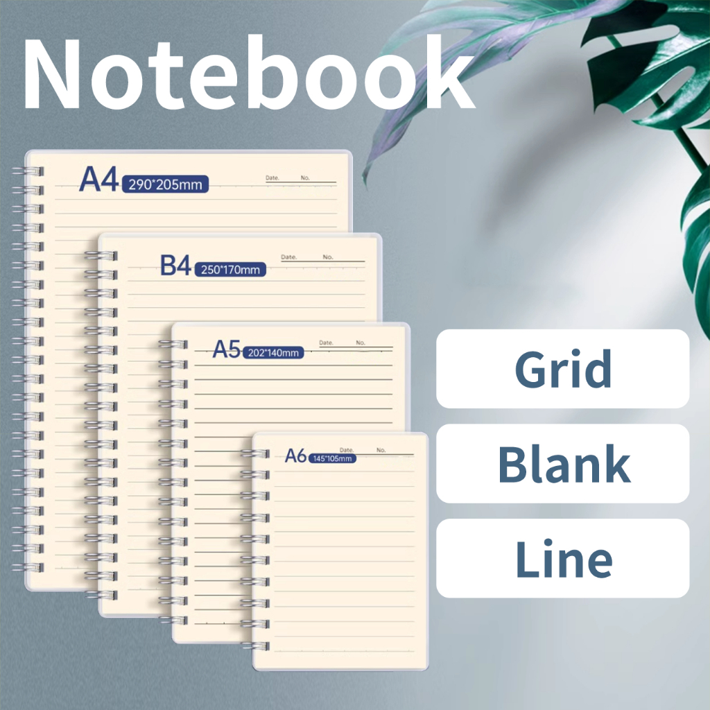 B5 A6 A5 A4 160 Pages Blank Grid Line Matte Cover Notebook Spiral Book Coil Notebook Journal ...