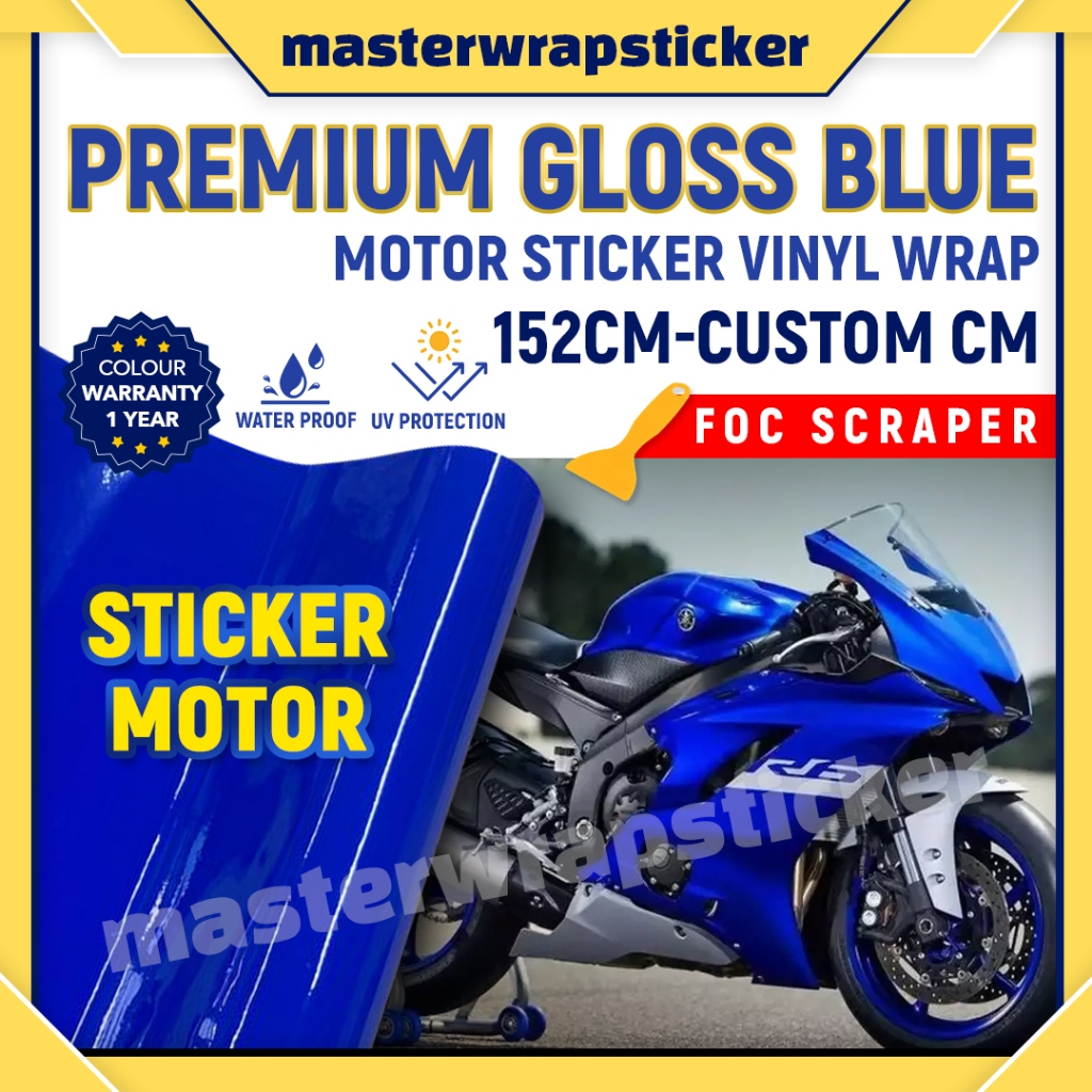 PREMIUM GLOSSY BLUE STICKER MOTOR(152CM-90CM)stiker MOTO kilat wrapping ...